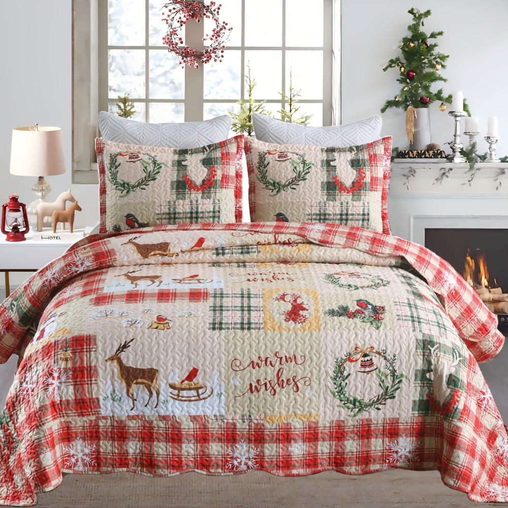 **3pcs Christmas Quilt Set - Queen/King Size with Bedspread, Comforter ...
