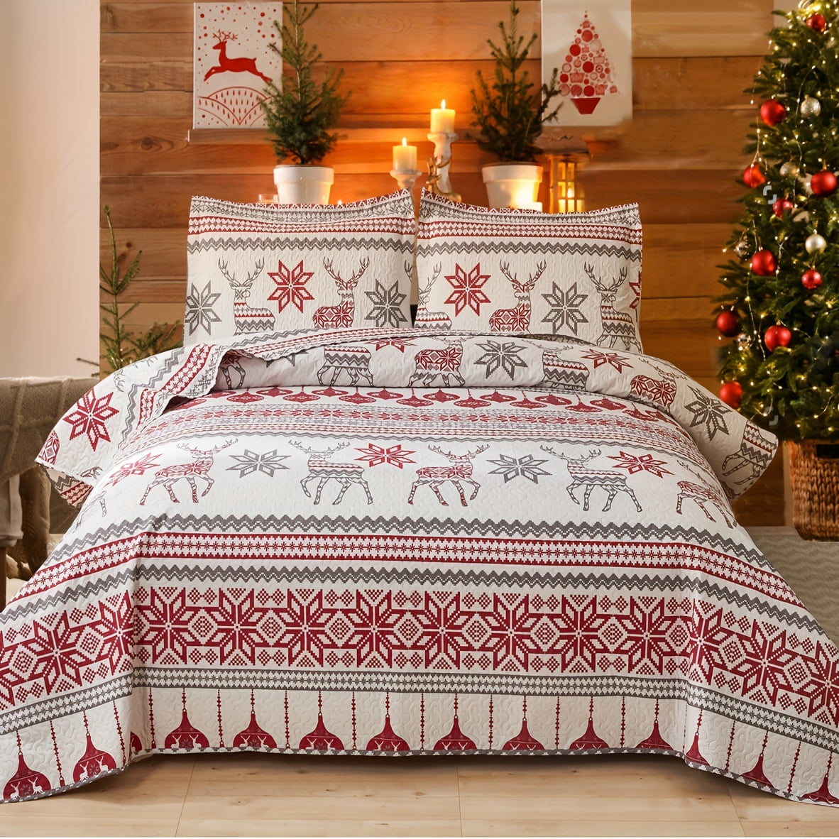 3pcs Christmas Quilt Twin/Queen/King Christmas Bedding Set, Xmas Tree ...