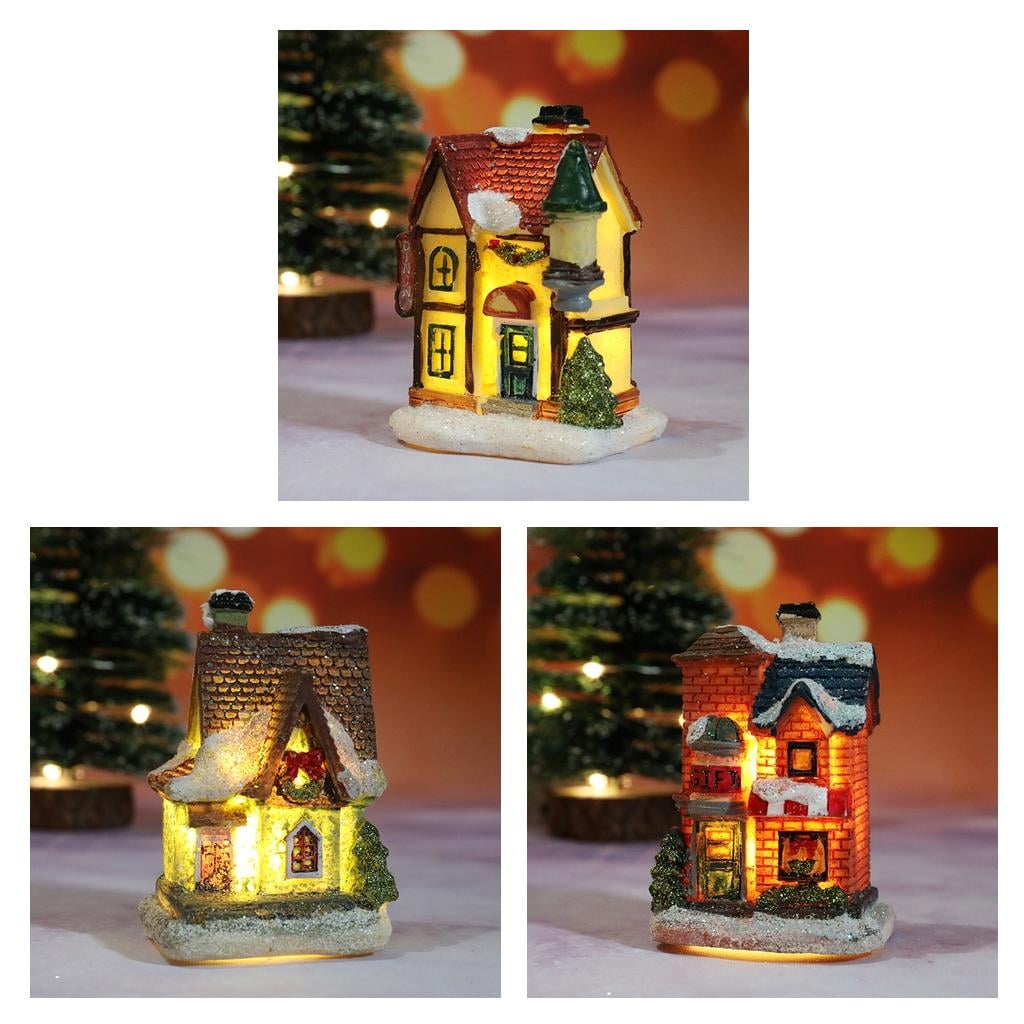 3pcs Christmas Snow House LED Miniature Village Set Decoration ...