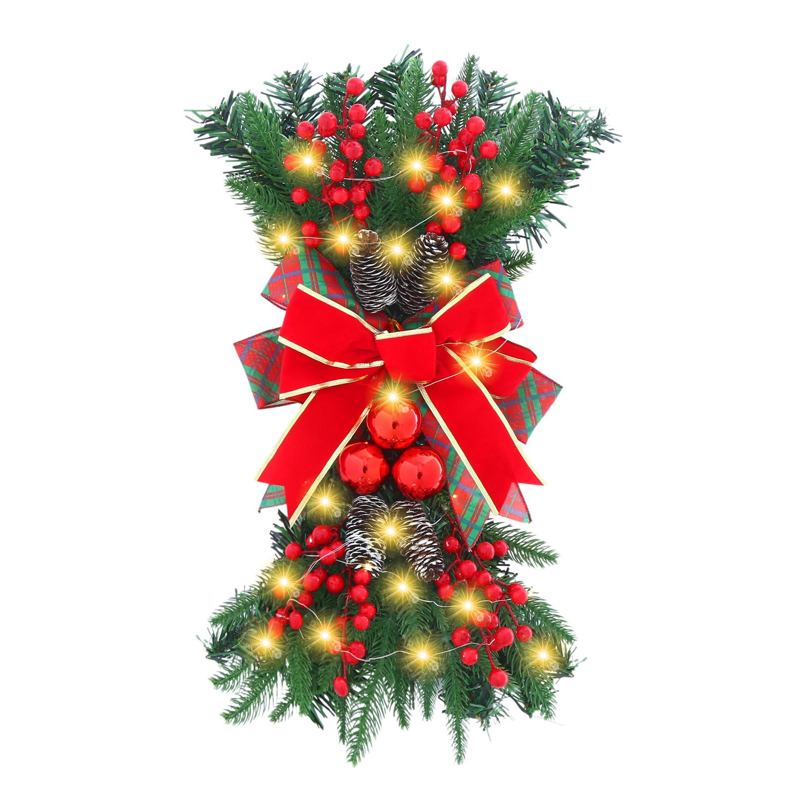 3pcs Christmas Teardrop Swag Christmas Wreaths 18" Xmas Stairway Swag Wreath Artificial ...