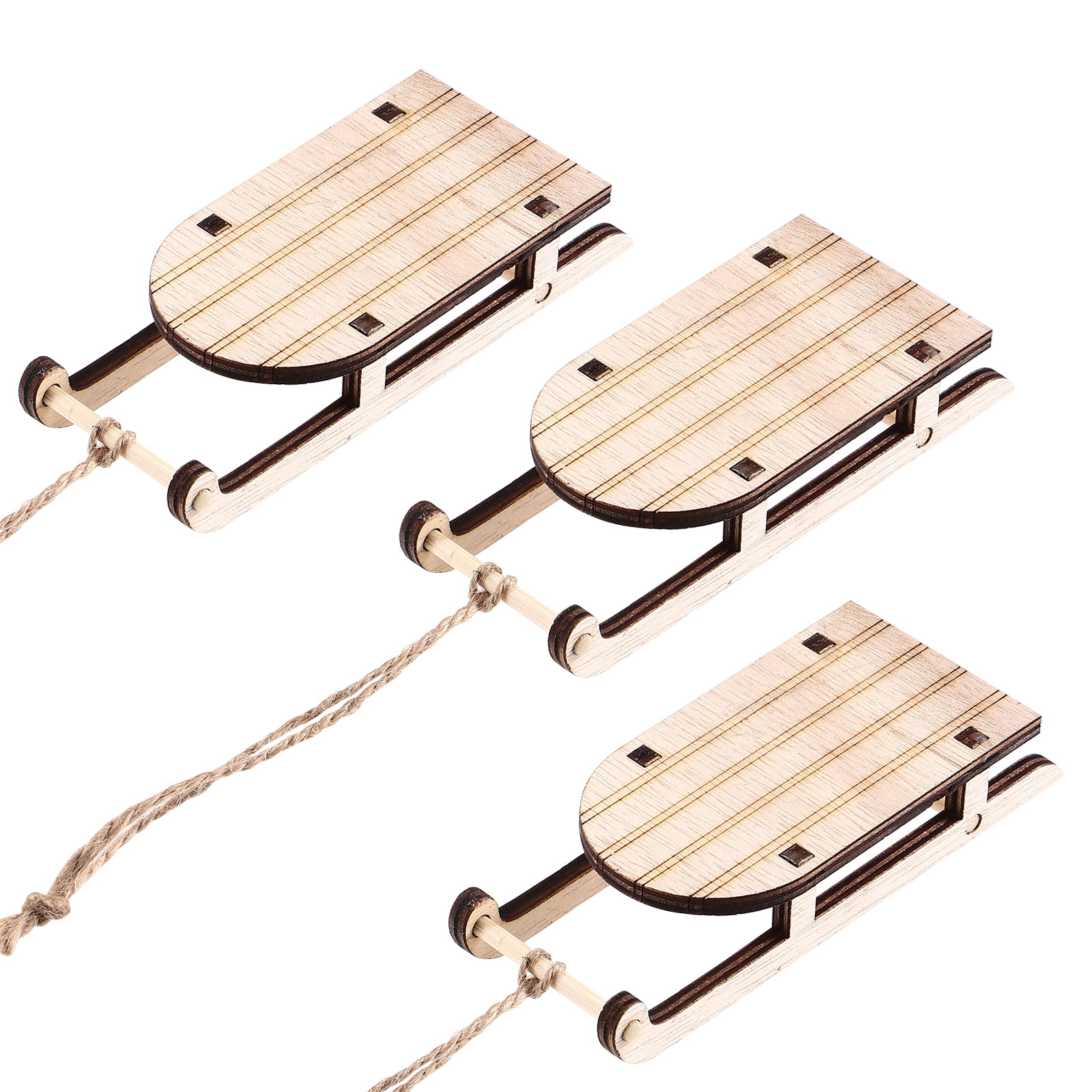 3pcs Christmas Tree Hanging Sleighs Wooden Mini Sled Mini Sleigh ...