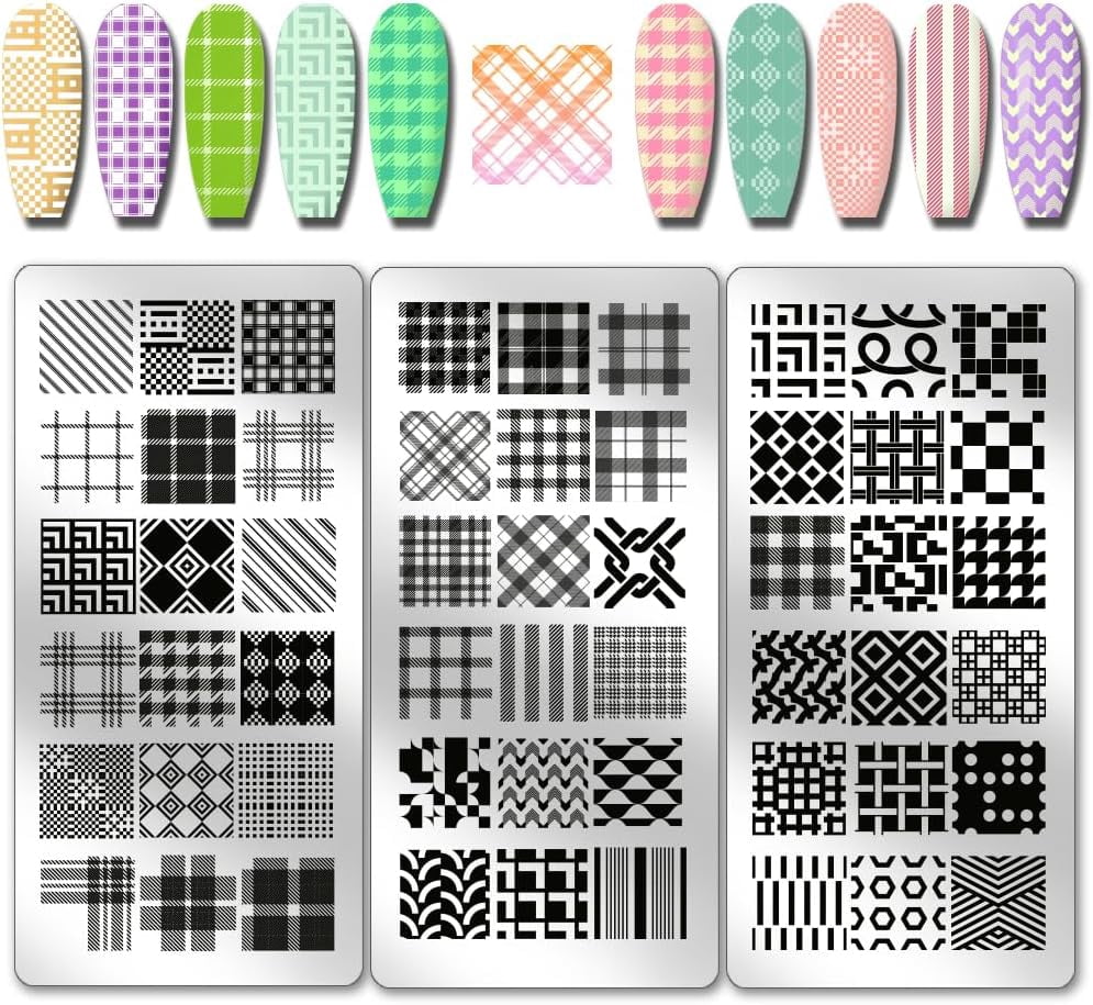 3pcs Classic Plaid Pattern Nail Stamp Plate Tartan Nails Art Stencils ...
