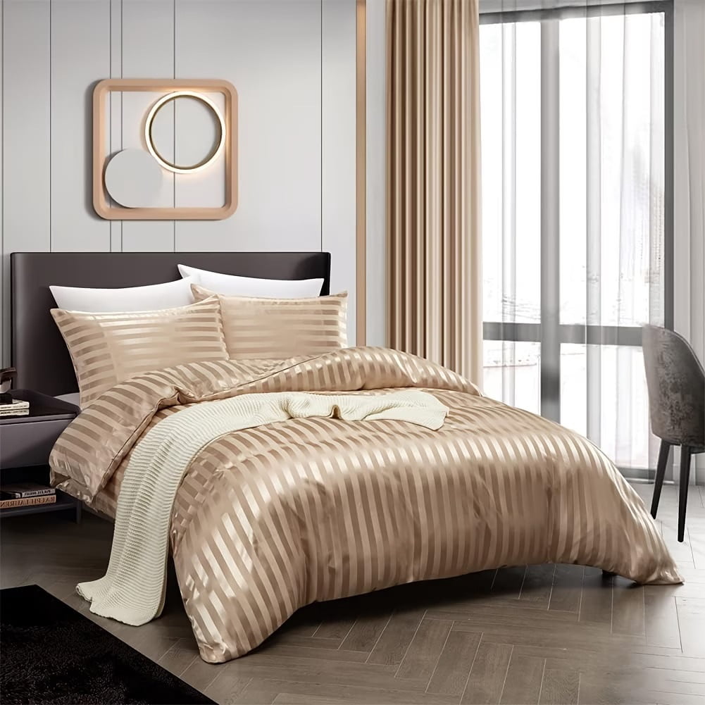 3pcs Classic Satin Stripe Duvet Cover Set - Soft & Comfortable Bedding ...