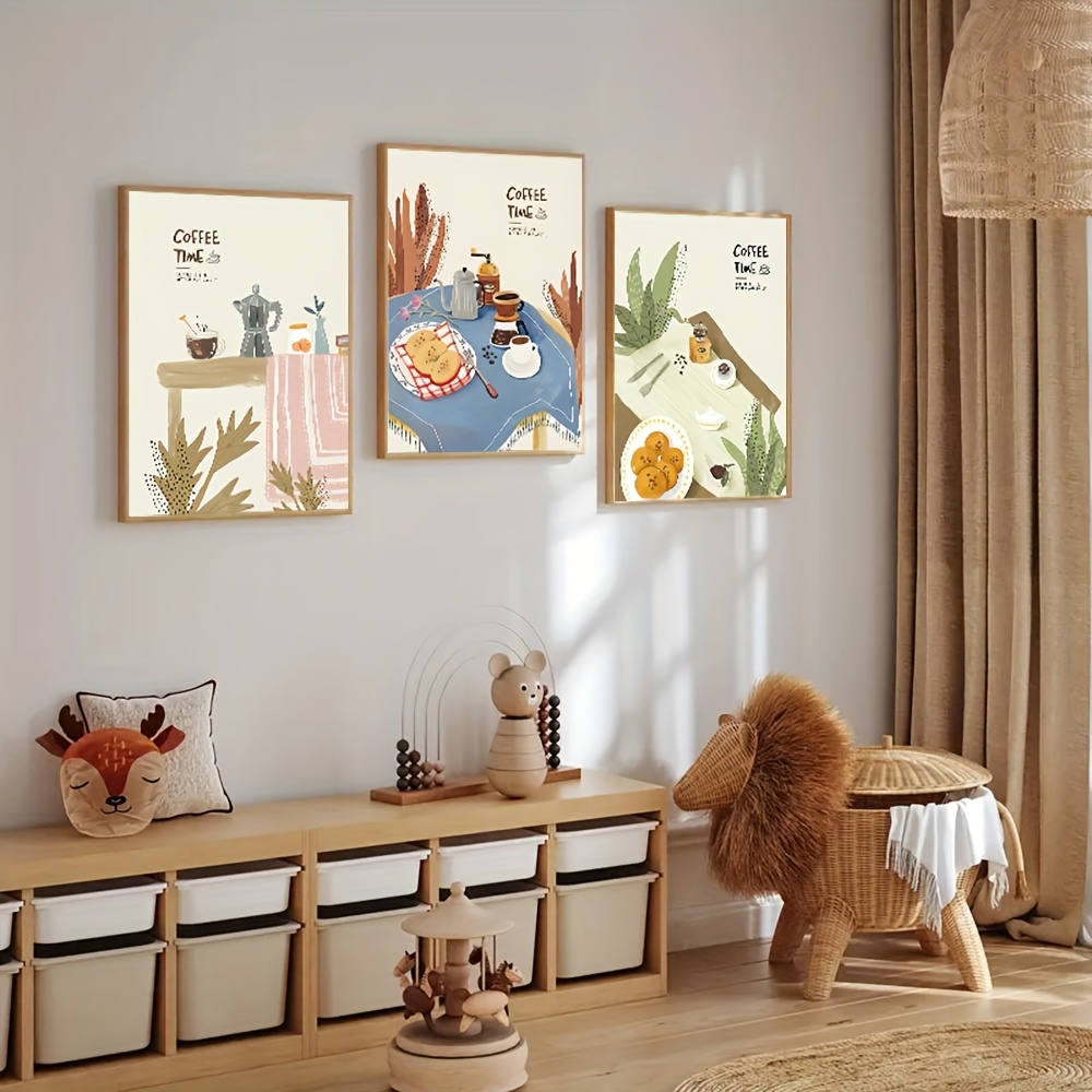 3pcs "Coffee Time" Modern Cartoon Canvas Wall Art Posters - Frameless ...