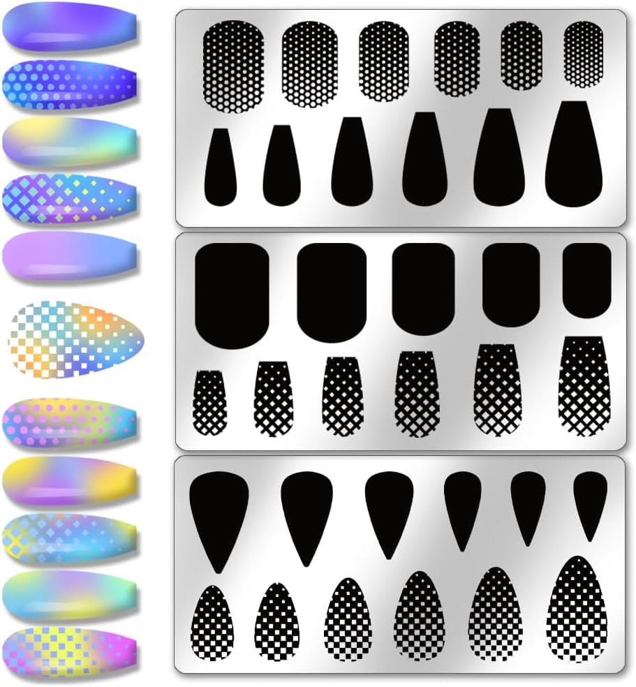 3pcs Color Block Nail Art Templates 35 Patterns Gradient Texture Style ...