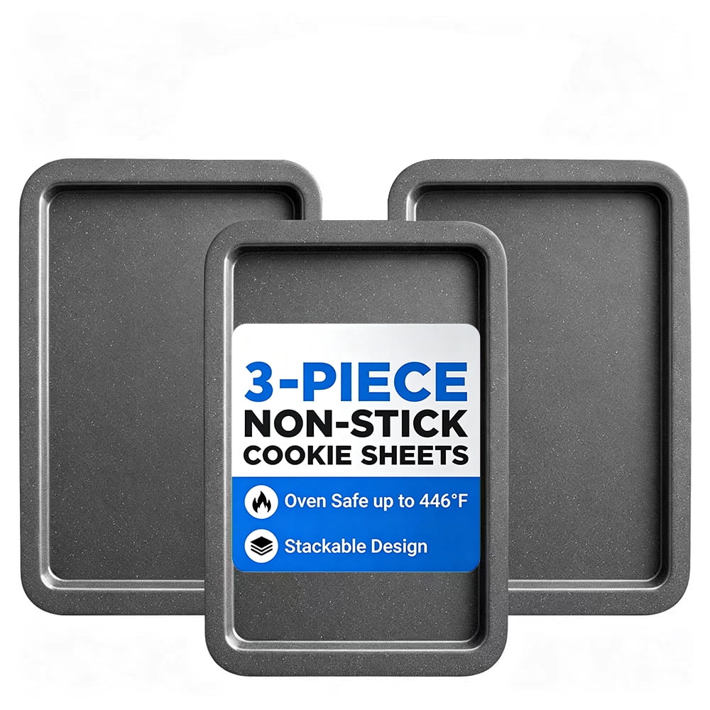 3pcs Commercial Quality Baking Sheet Pan Set, Carbon Steel Cookie Sheet ...