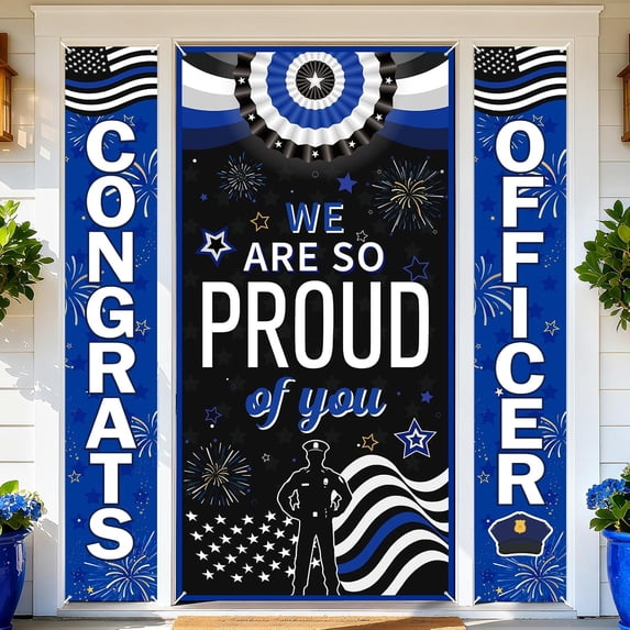 3pcs Congrats Officer Porch Banners & Police Door Banner Themed Hanging ...