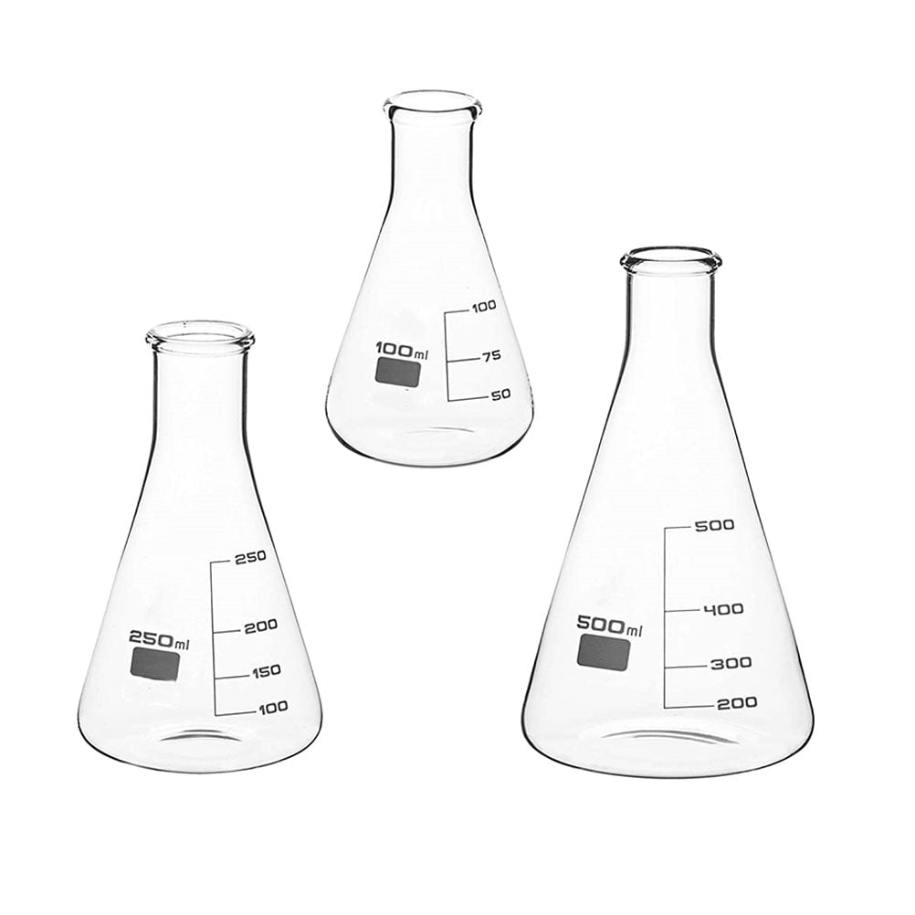 3pcs Conical Flasks High Borosilicate Flat Bottom Flasks Erlenmeyer ...