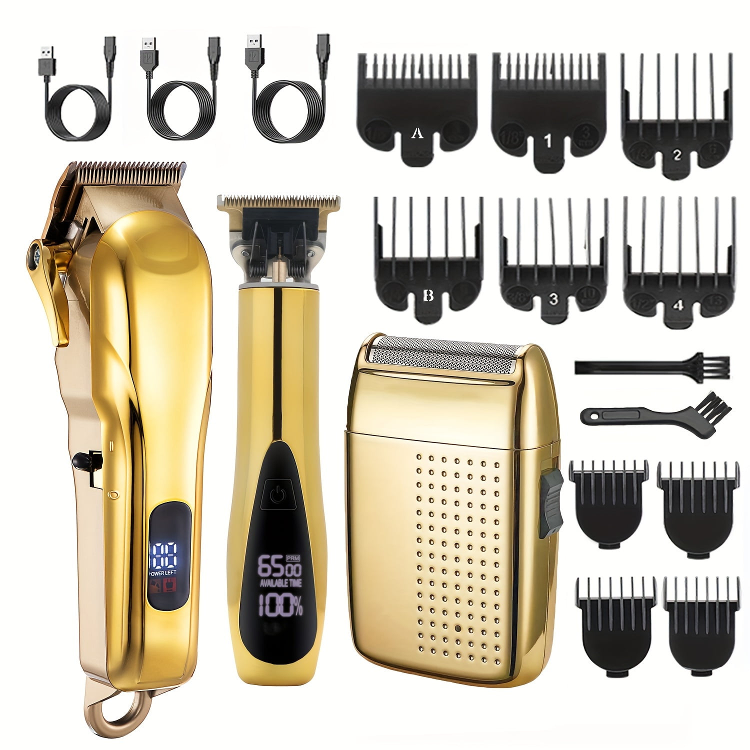 3pcs Cordless Hair Clipper Set, Professional Hair Trimmer and Shaver ...