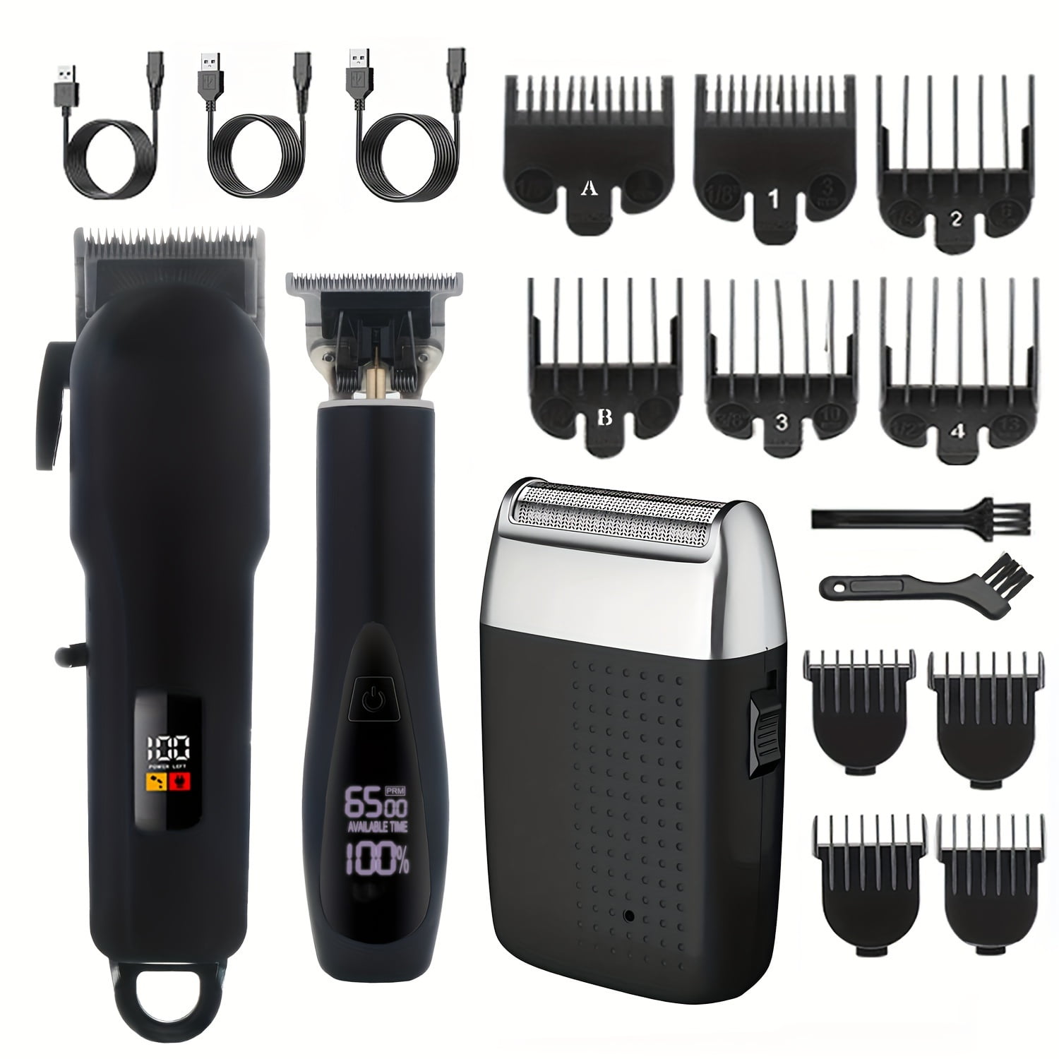 3pcs Cordless Hair Clipper Set, Professional Hair Trimmer and Shaver ...
