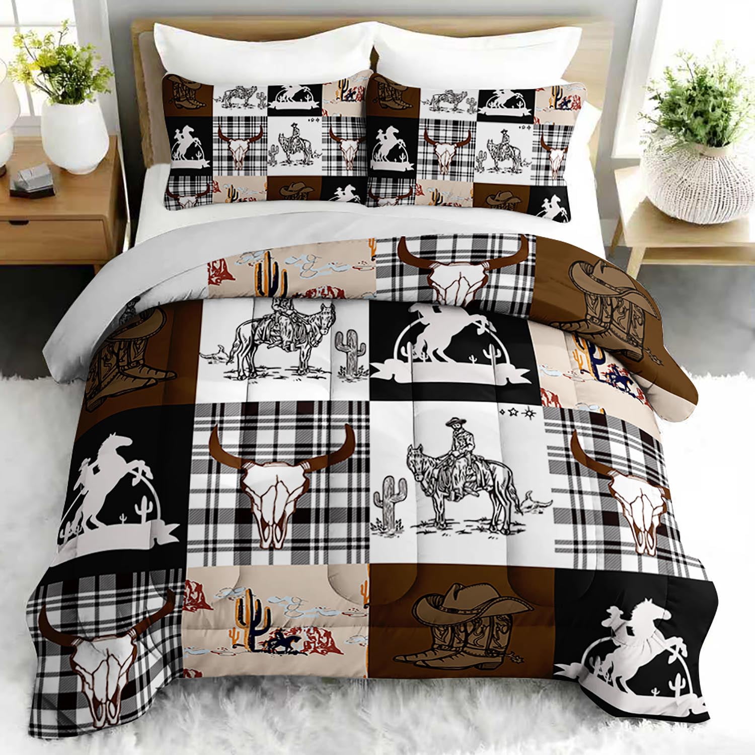 3pcs Cowboy Rodeo Skull Comforter Set, Western Bedding Set for Bedroom ...