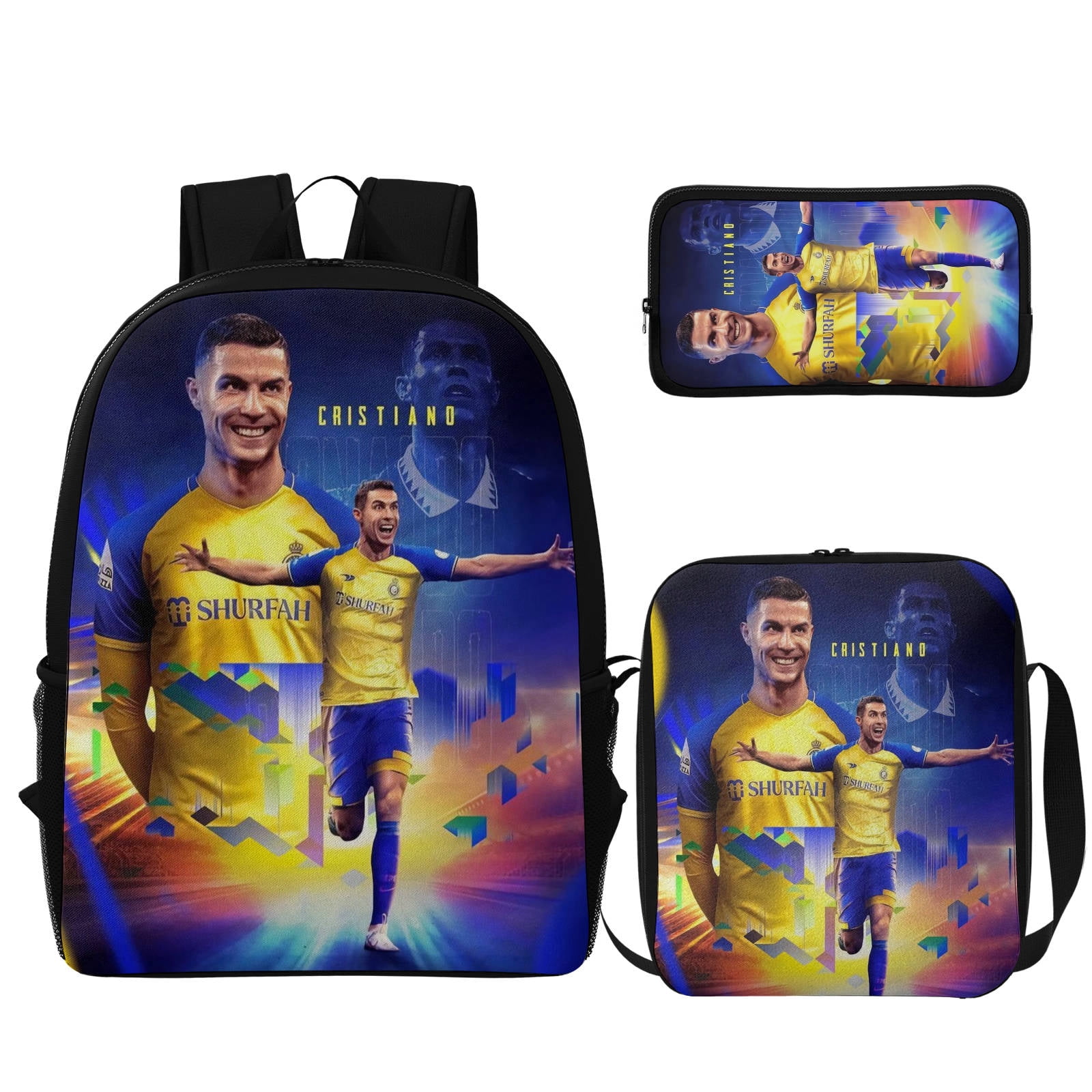 3pcs Cristiano Ronaldo Al-Nassr Club Shoulder Bag, Diagonal Lunch Bag & Pencil Case Set ...