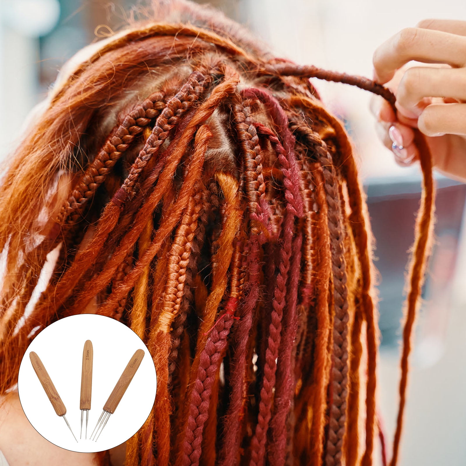 WHAMVOX Dreadlock Crochet Hook Set with Bamboo Handle and Iron Needle ...