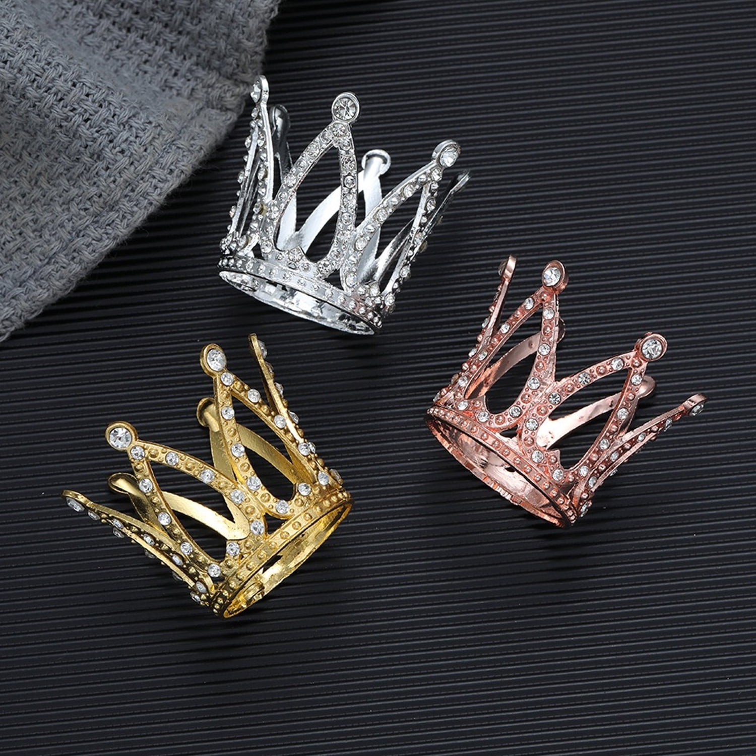 3pcs Crown Cake Topper Set - Rhinestone Wedding Cake Decorations, Royal ...