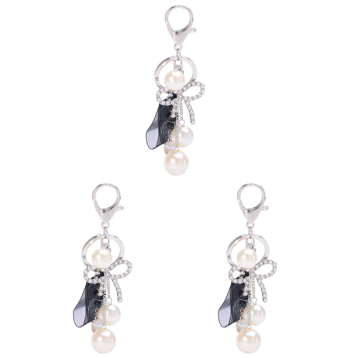 3pcs Crystal Bow Keychains Ribbon Key Chain Pearl Car Key Rings Female ...