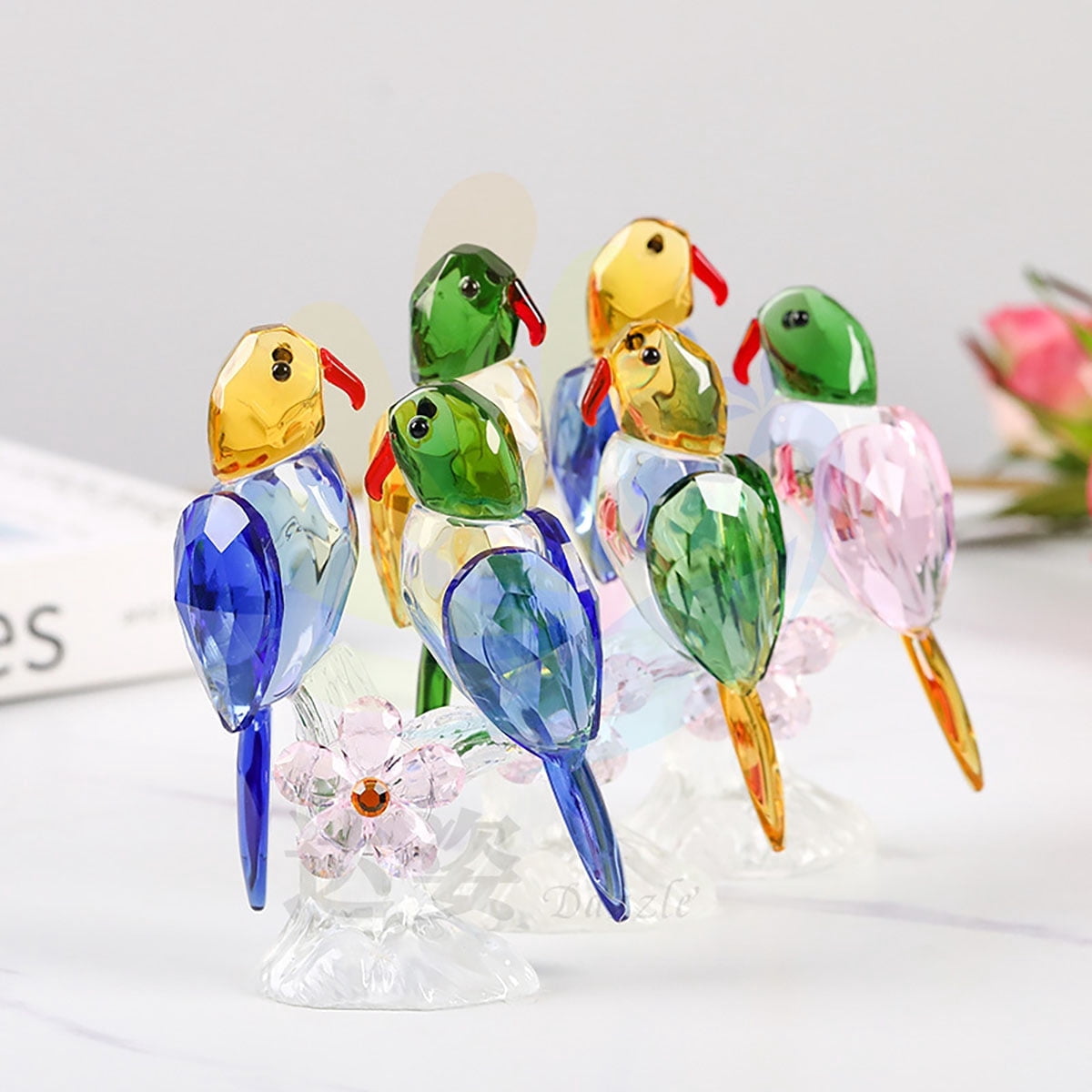3pcs Crystal Magpie Figurine Collection Animal Paperweight Table ...