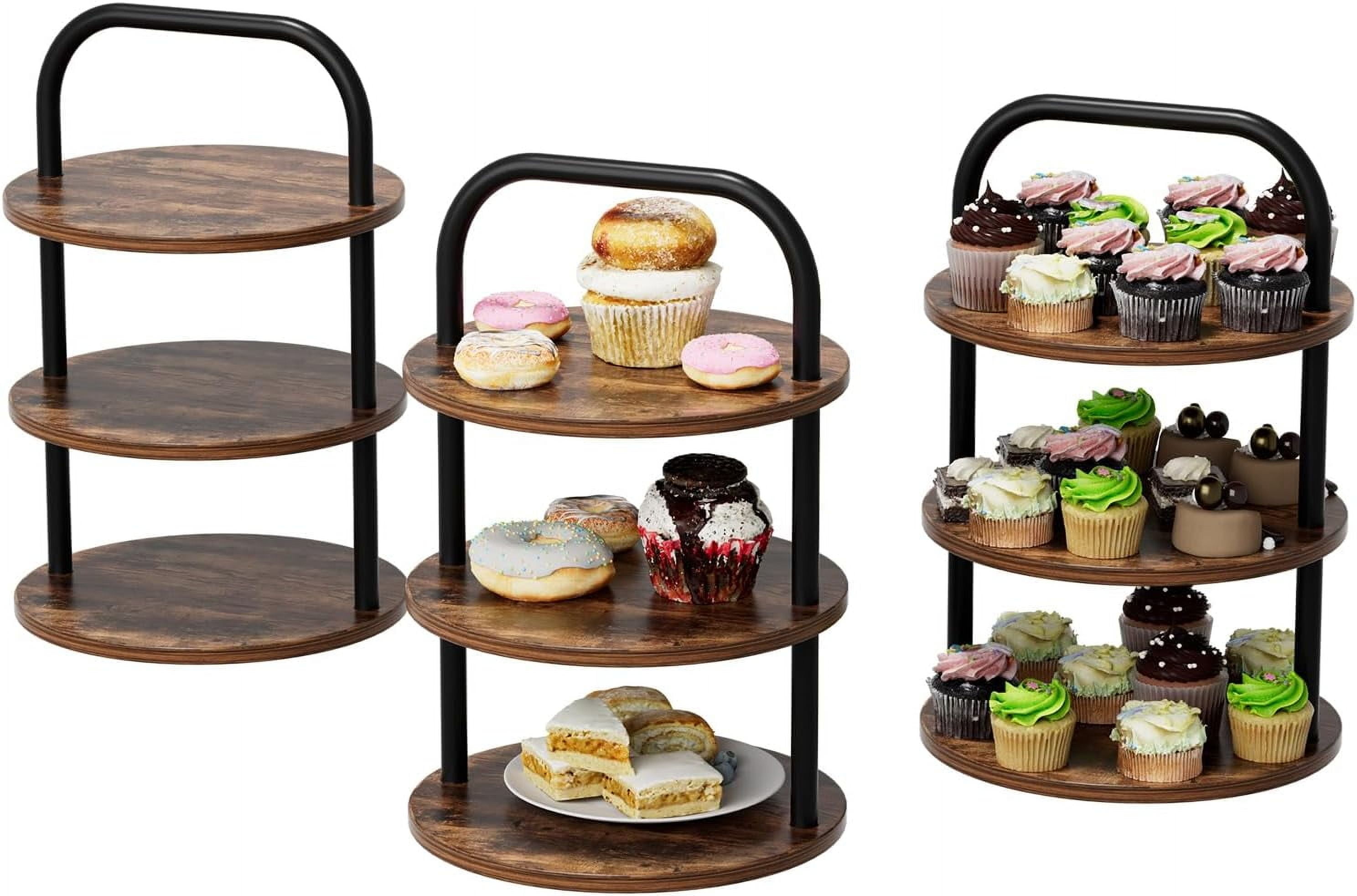 3pcs Cupcake Stand 3-Tier Wood Cupcake Tower Serving Trays for Cupcakes ...