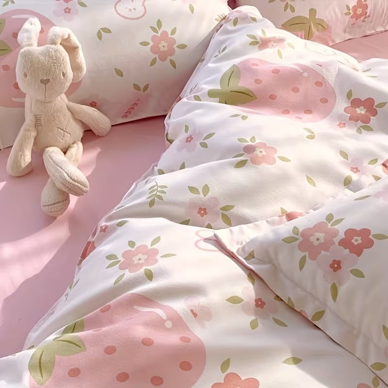 3pcs Cute Pink Bubble Girl Heart Cream Strawberry Quilt Cover Set ...