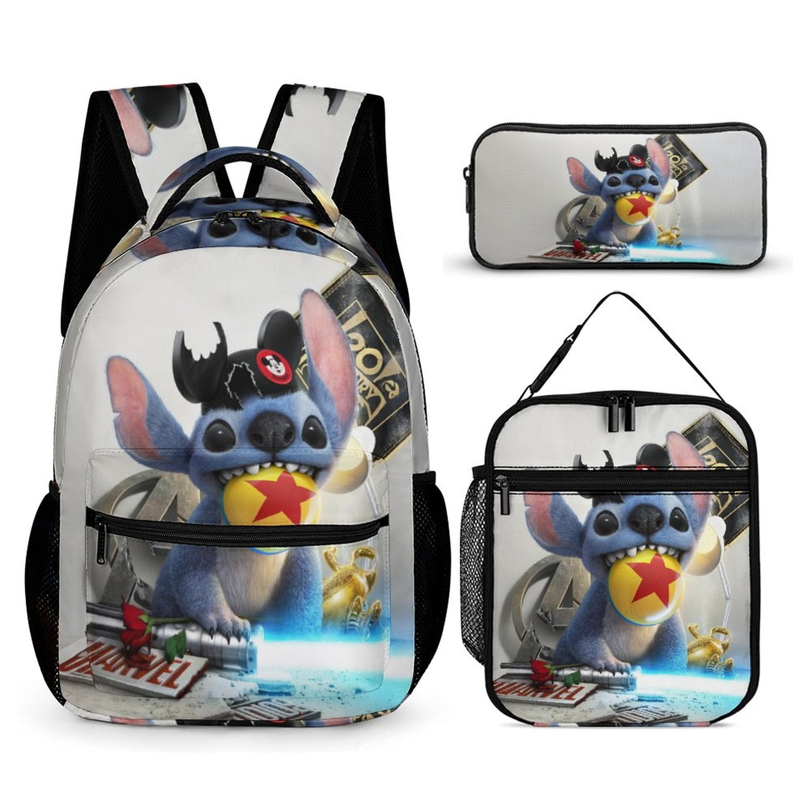 3pcs Cute Stitch Backpack Set, Multi-functional Laptop Bag 17in Water ...