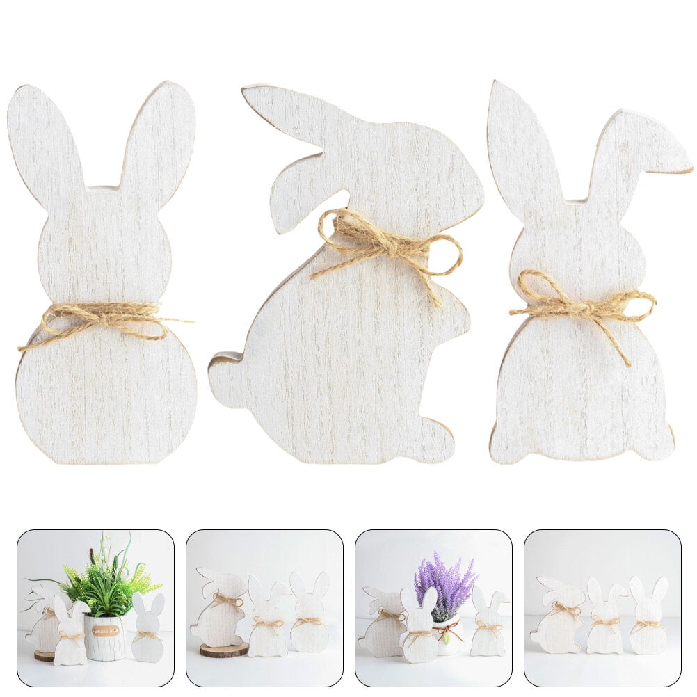 OUNONA 3Pcs White Wooden Easter Bunny Ornaments for Home Decor Festival ...