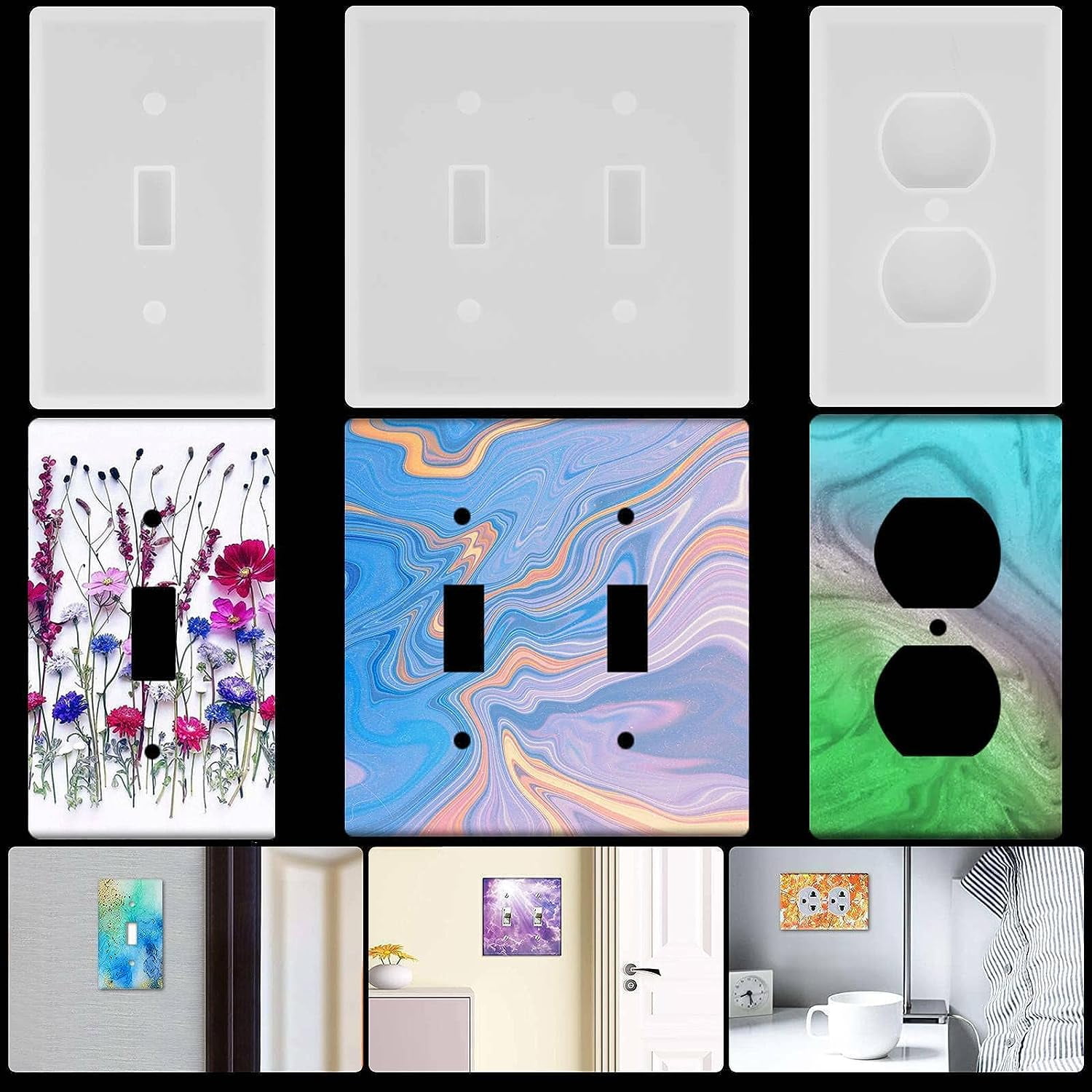 3pcs DIY Silicone Resin Socket Cover Mold Reusable Switch Socket Cover ...