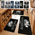 3pcs Dark Kitchen Mat Set with Cutlery Pattern, Absorbent Anti-Slip Oil ...
