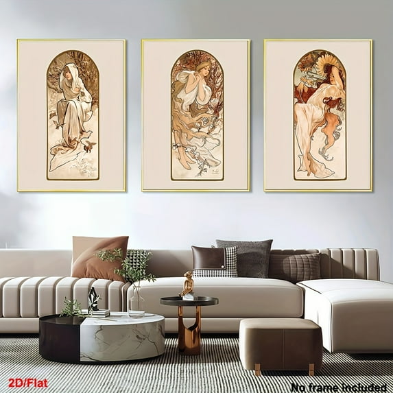 3pcs Decorative Painting, 2D Frameless Canvas Art, Alphonse Muyo ...