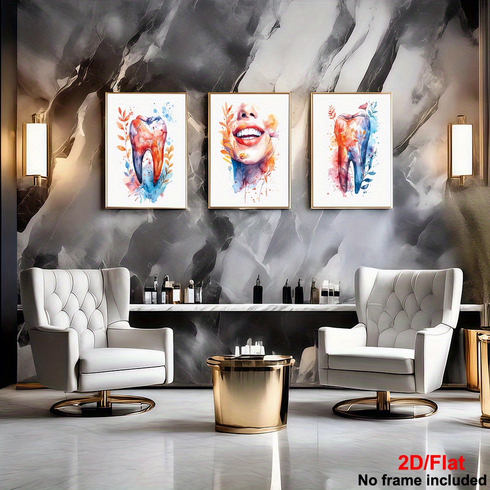 3pcs Decorative Painting, 2D Frameless Canvas Prints, Dental Art Print ...
