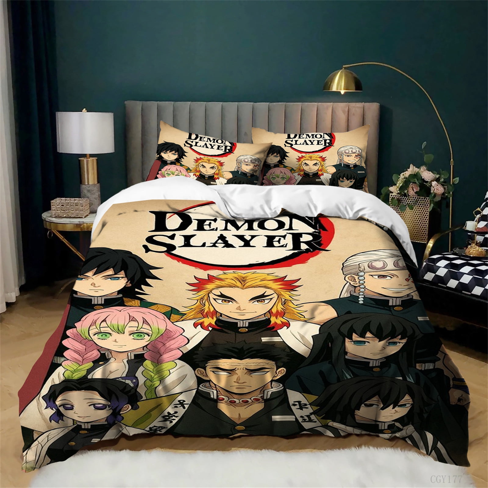 3pcs Demon Slayer Bedding Set Anime Comforter Quilt Cover Set Cozy Soft ...
