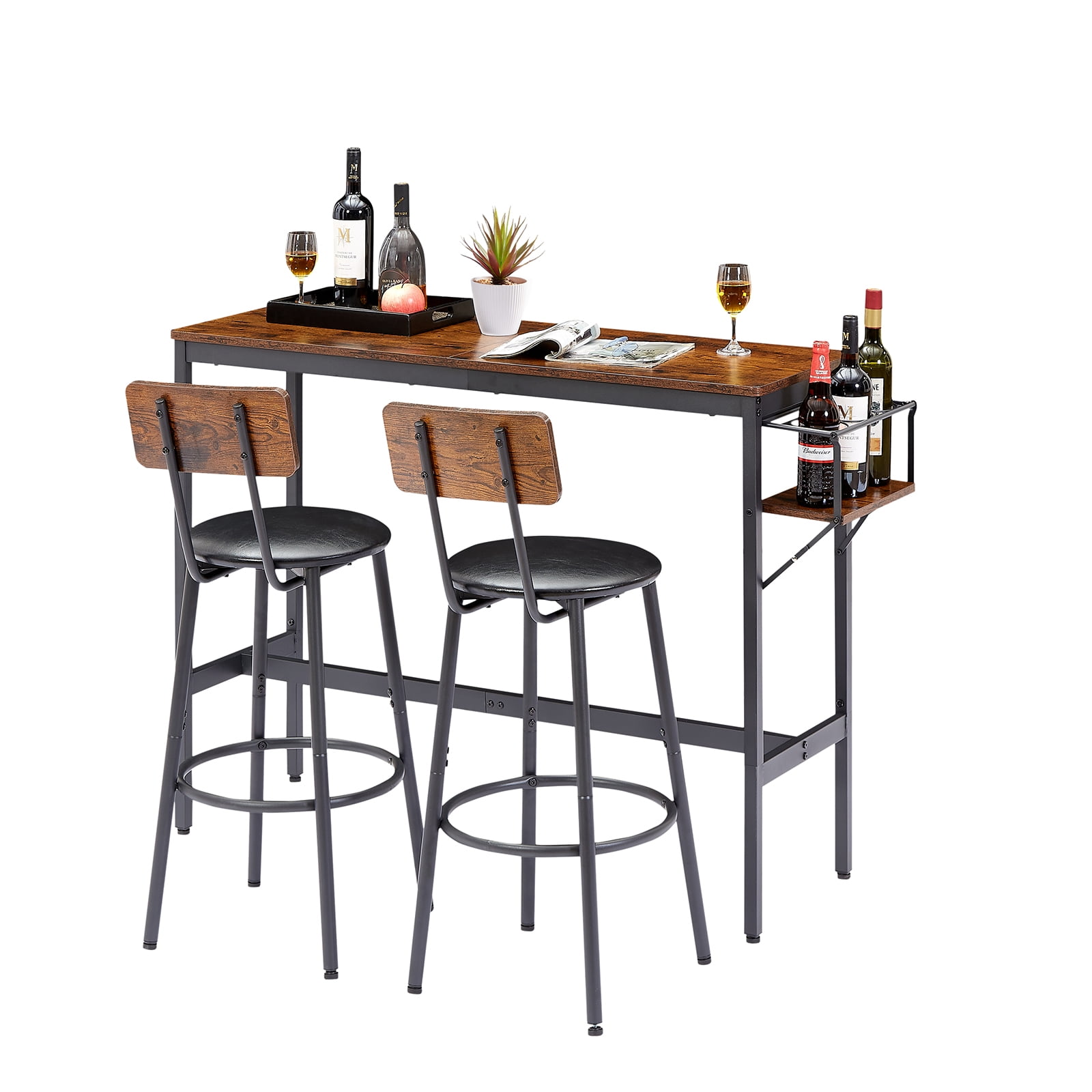 3pcs Dining Bar Table Chair Set with Wine Bottle Storage Rack 2 People ...