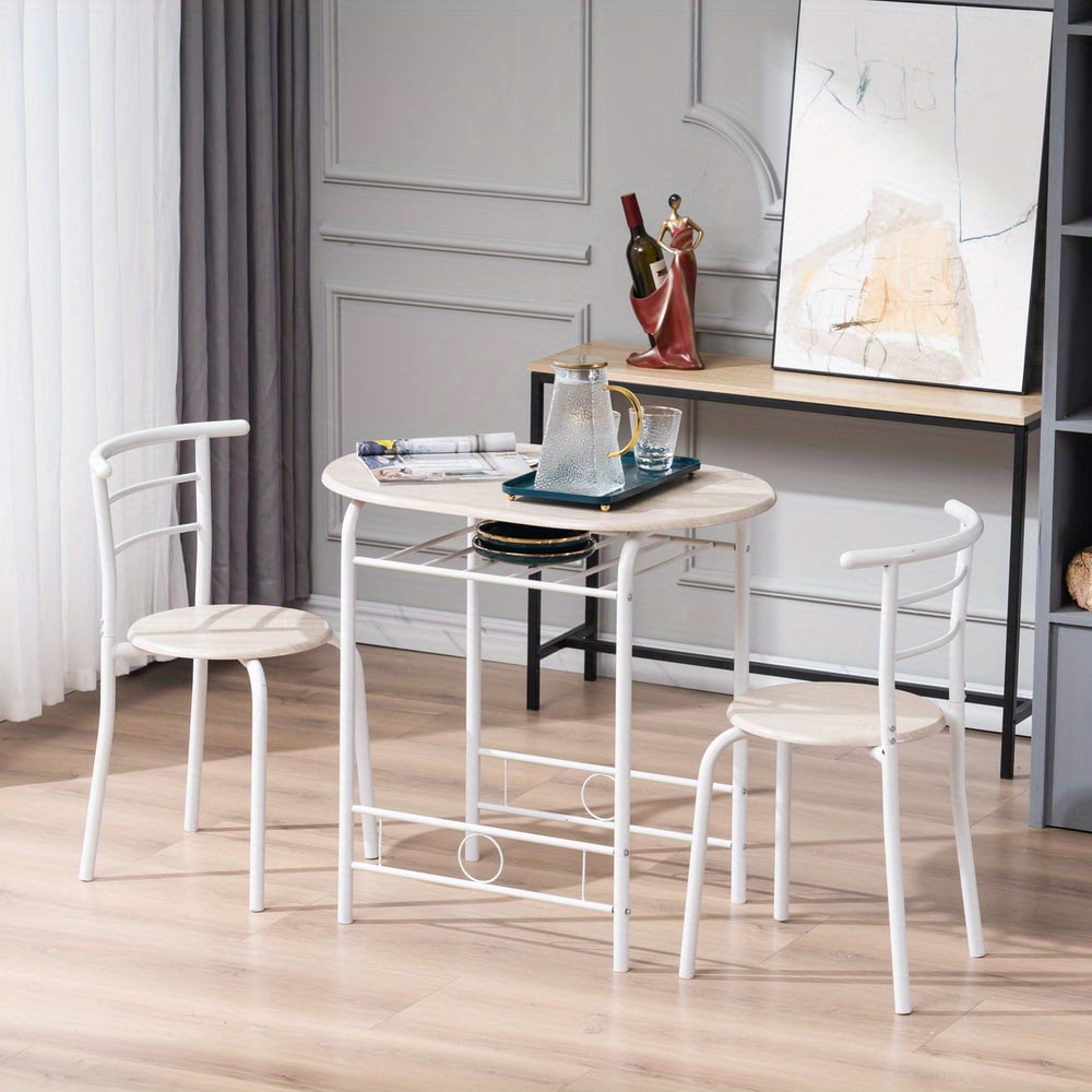 3pcs Dining Table Set | Small Oval Breakfast Table & Cross Back Chairs ...