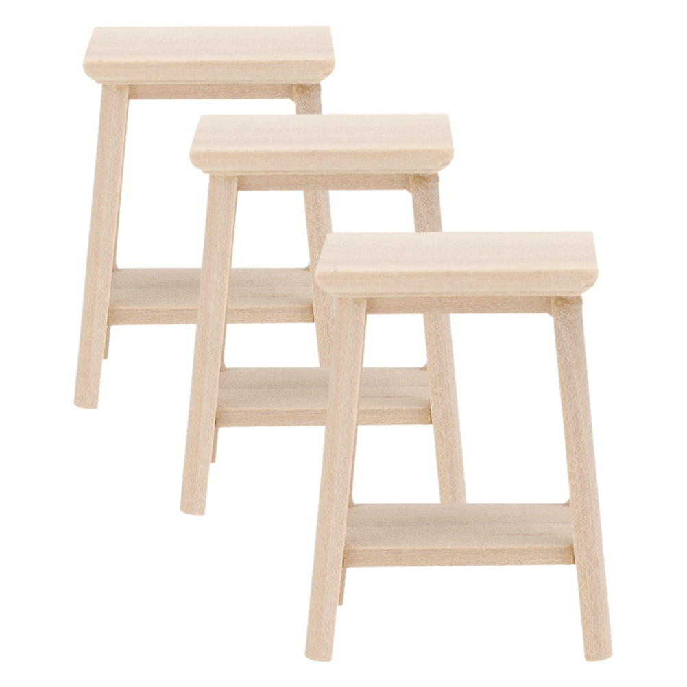 3pcs Doll House Mini Furniture Small Wood Stool Model Wooden Display ...