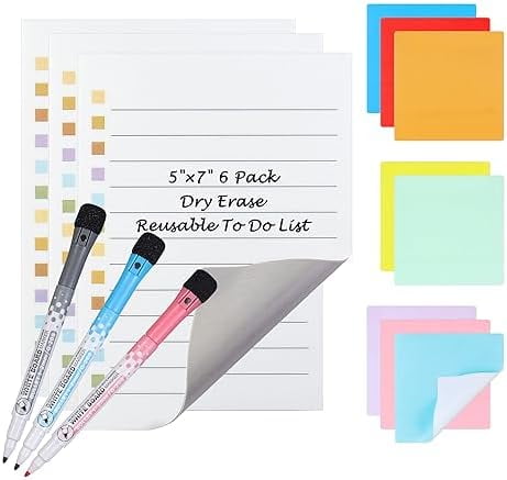 3pcs Dry Erase to Do List 5''x7'', 8pcs Dry Erase Sticky Notes 4''x4 ...