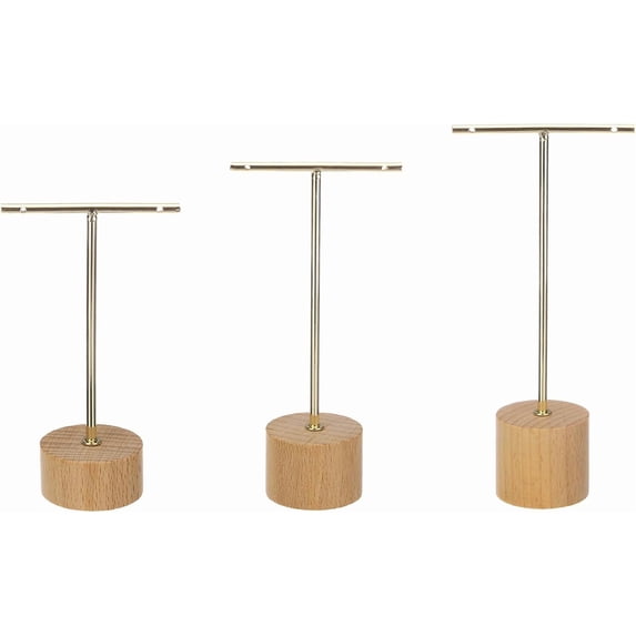 3pcs Earring Display Stand with Wooden Base, Round Holder T Bar ...