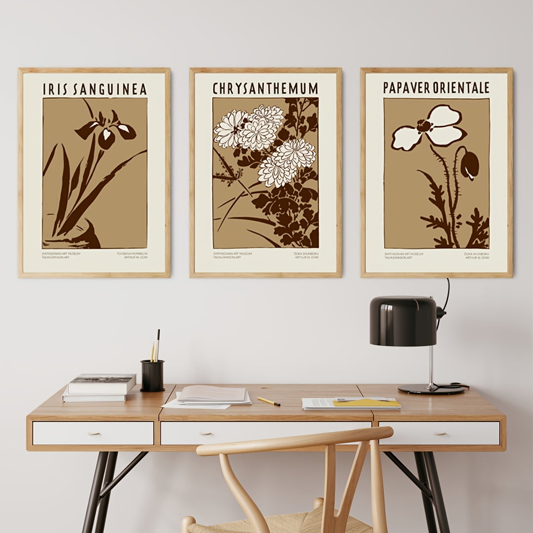 3pcs Earth Tone Botanical Canvas Prints - Unframed Polyester Wall Art ...