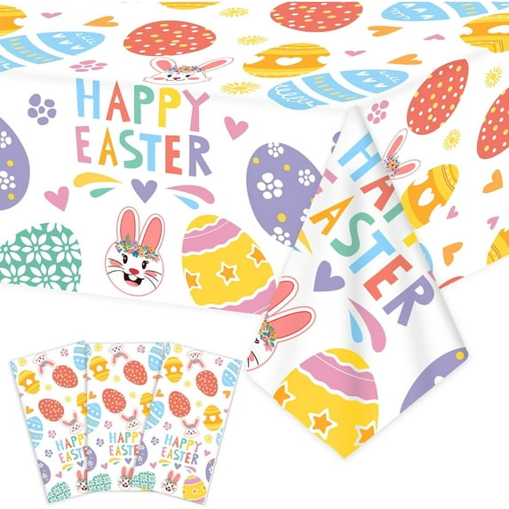 3pcs Easter Tablecloths Easter Party Decorations for Table Colorful ...