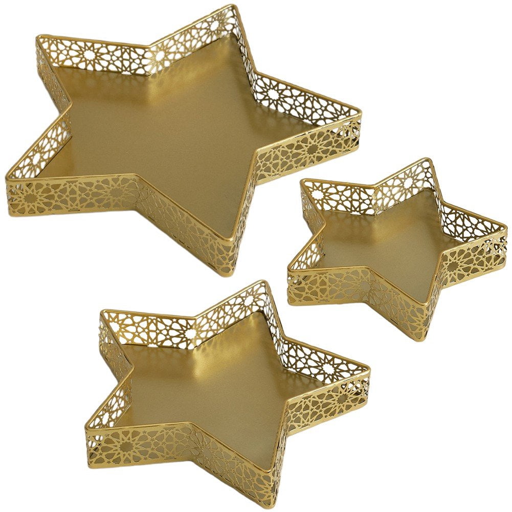 3pcs Eid Mubarak Tray Metal Star Shape Castle Tray Food Cake Holders ...