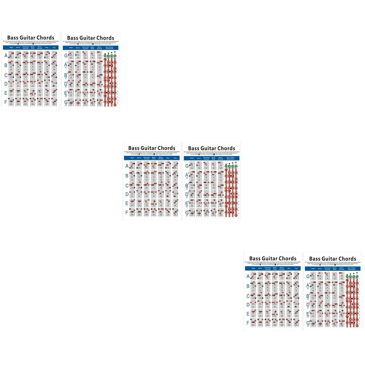 3pcs Electric Bass Guitar Chord Chart 4 String Bass Guitar Chord ...