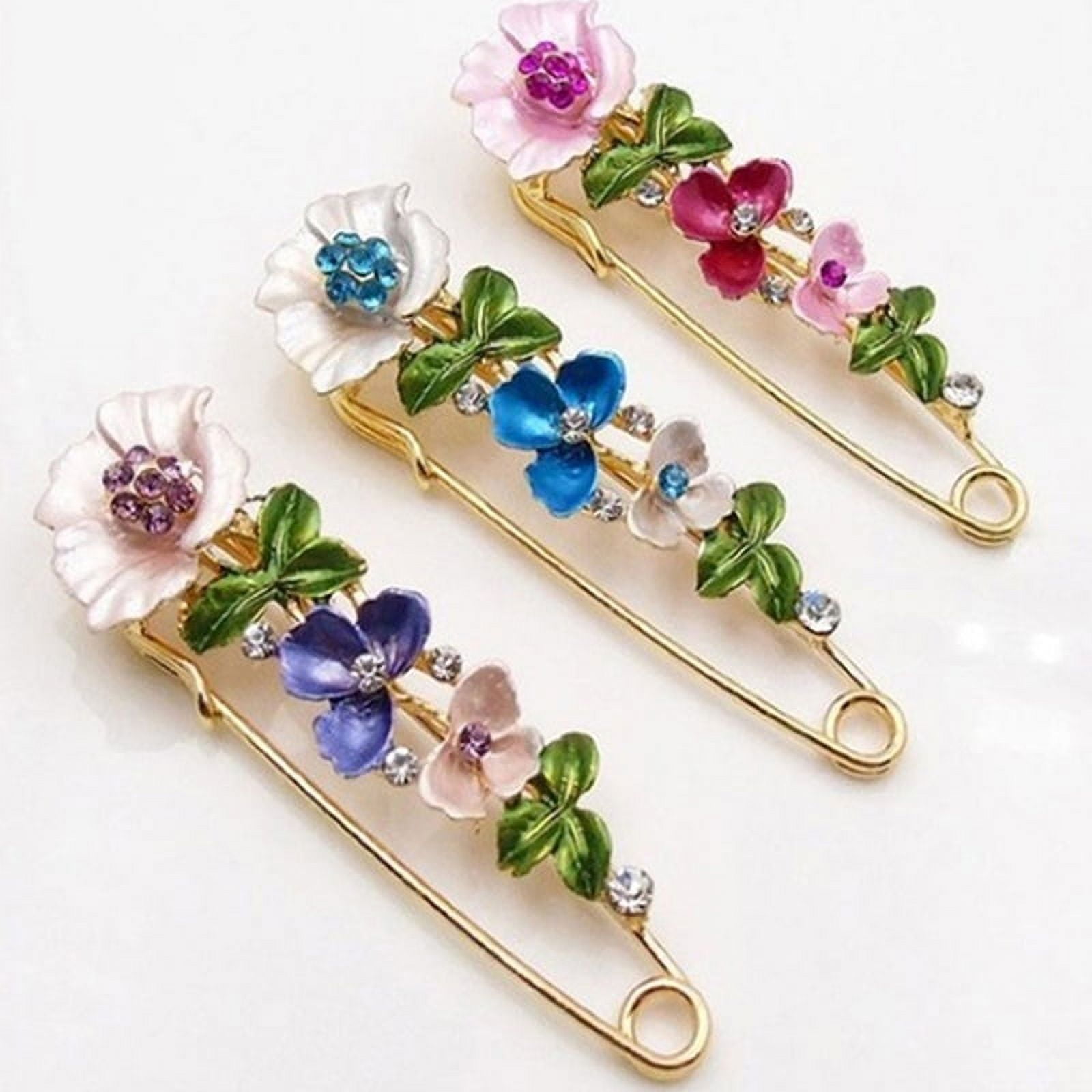 3pcs Elegant Rhinestone Pin Flower Enamel Brooch Women Simple Lapel Pin ...