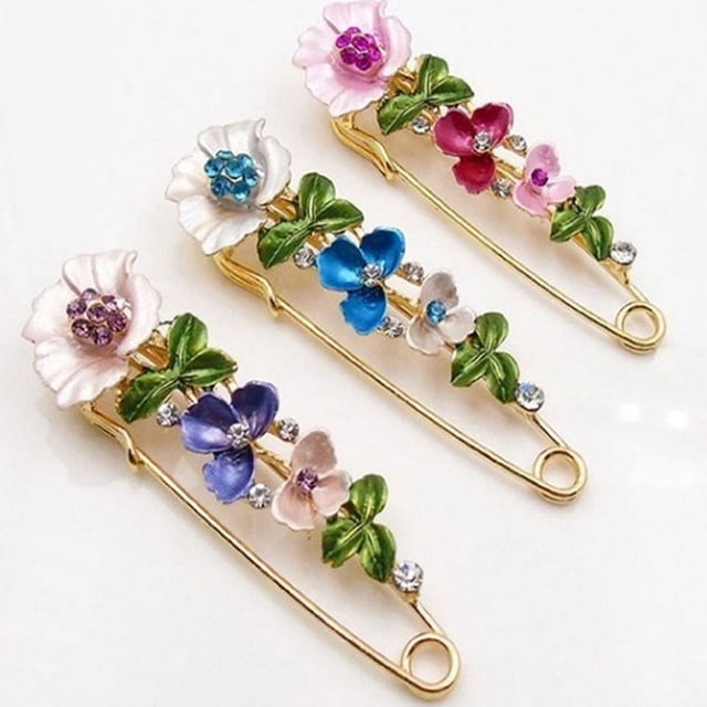 3pcs Elegant Rhinestone Pin Flower Enamel Brooch Women Simple Lapel Pin ...