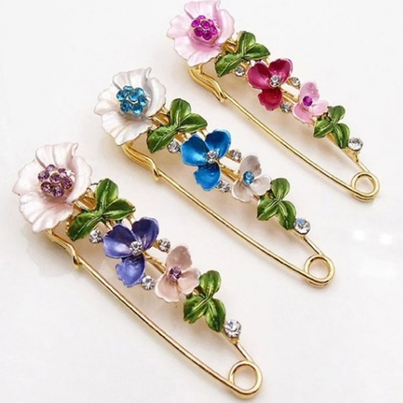 3pcs Elegant Rhinestone Pin Flower Enamel Brooch Women Simple Lapel Pin ...