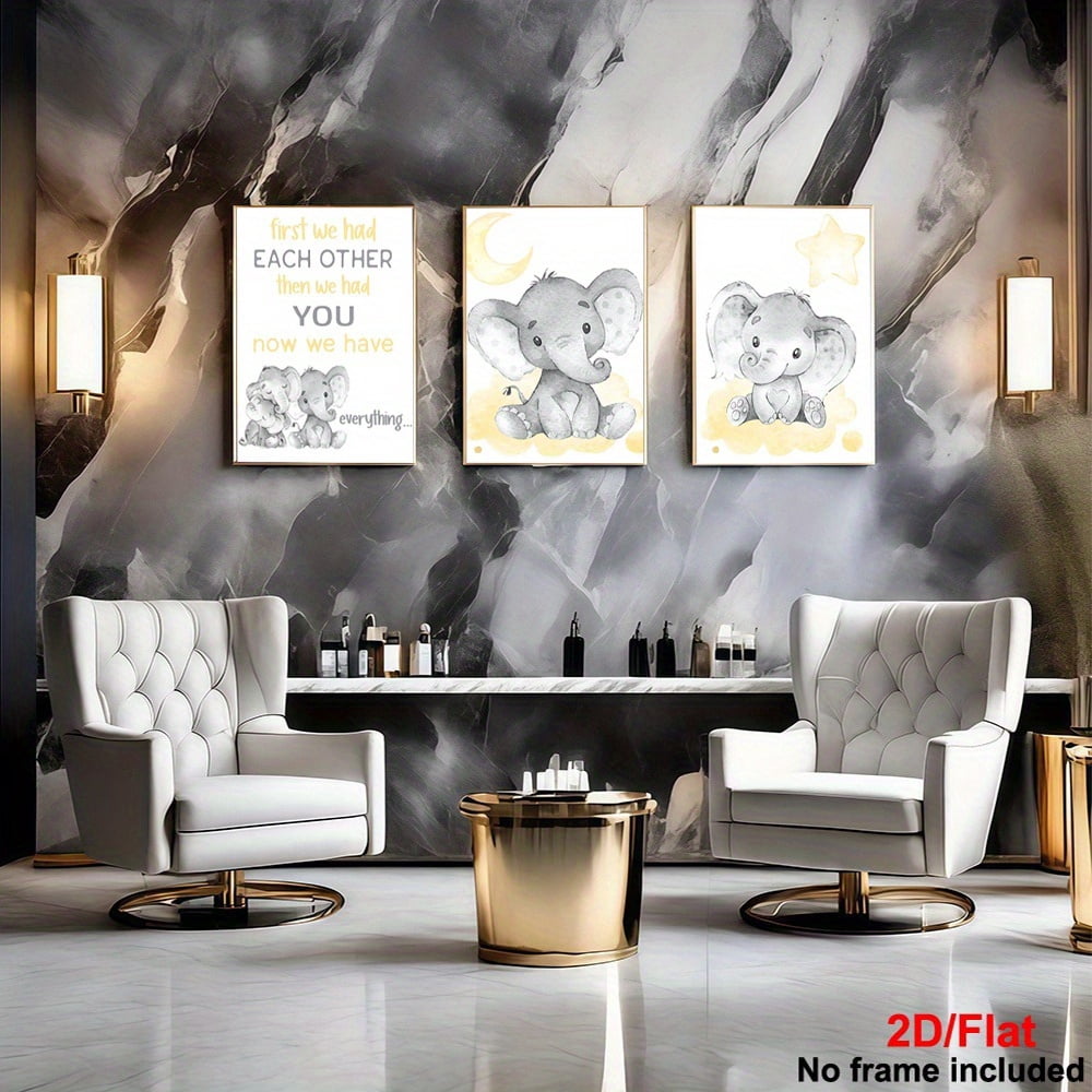 3pcs Elephant Canvas Wall Art - Frameless, Modern Minimalist Decor with ...