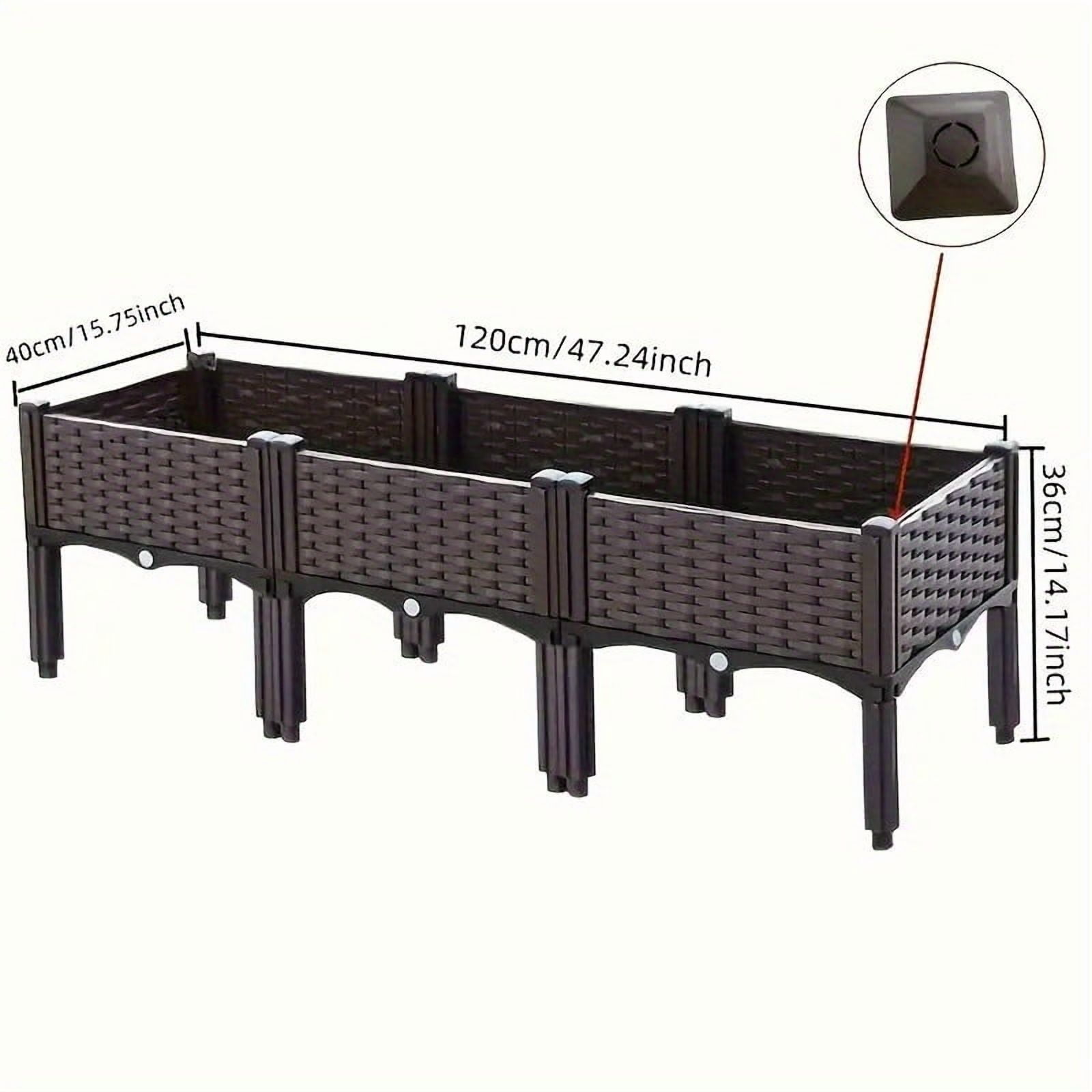 3pcs Elevated Garden Bed with Feet, Classic Woven Black Plastic Flower Pot, Suitable Outdoor Use ...
