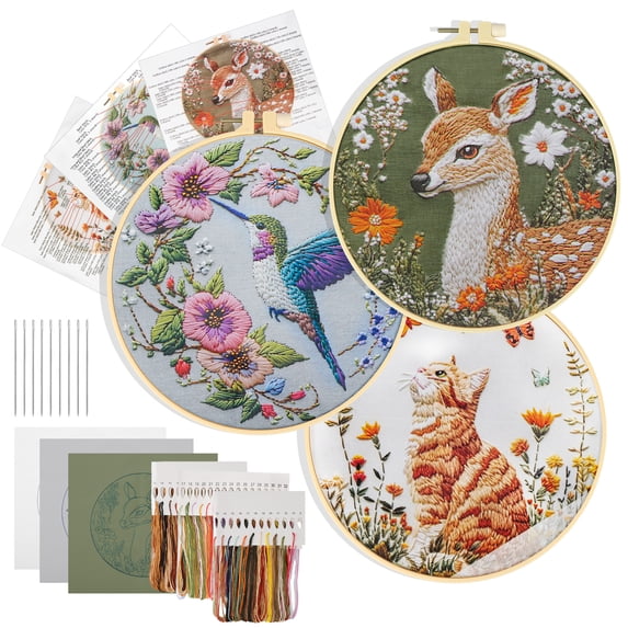 3pcs Embroidery Kit, EEEkit Animal Flower Pattern Cross Stitch Sewing ...