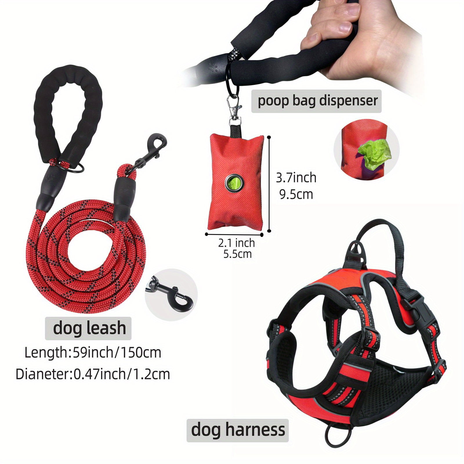 3pcs Escape-Proof Dog Harness Set - Adjustable Soft Breathable Vest ...