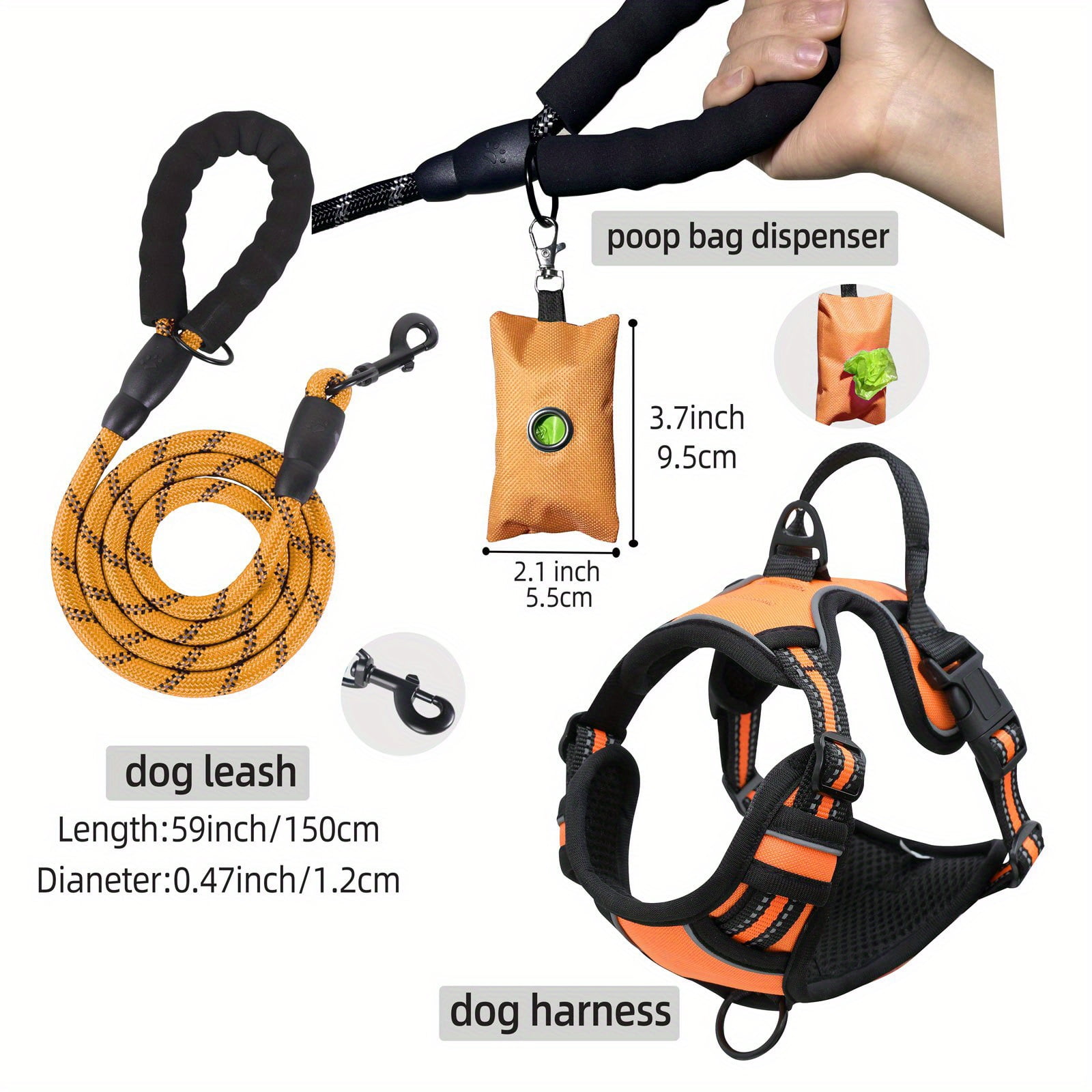3pcs Escape-Proof Dog Harness Set - Adjustable Soft Breathable Vest ...