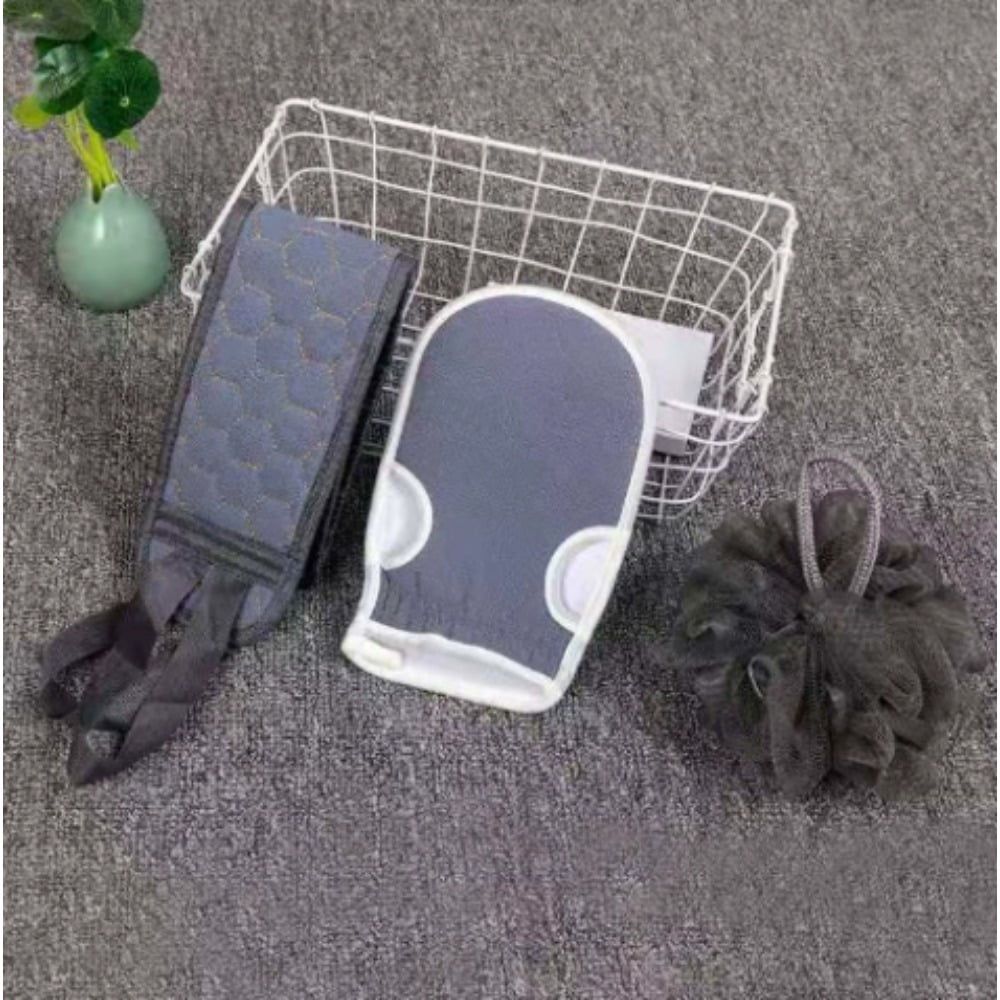 3pcs Exfoliating Body Scrubber Set - Includes Back Scrubber, Bath Glove ...
