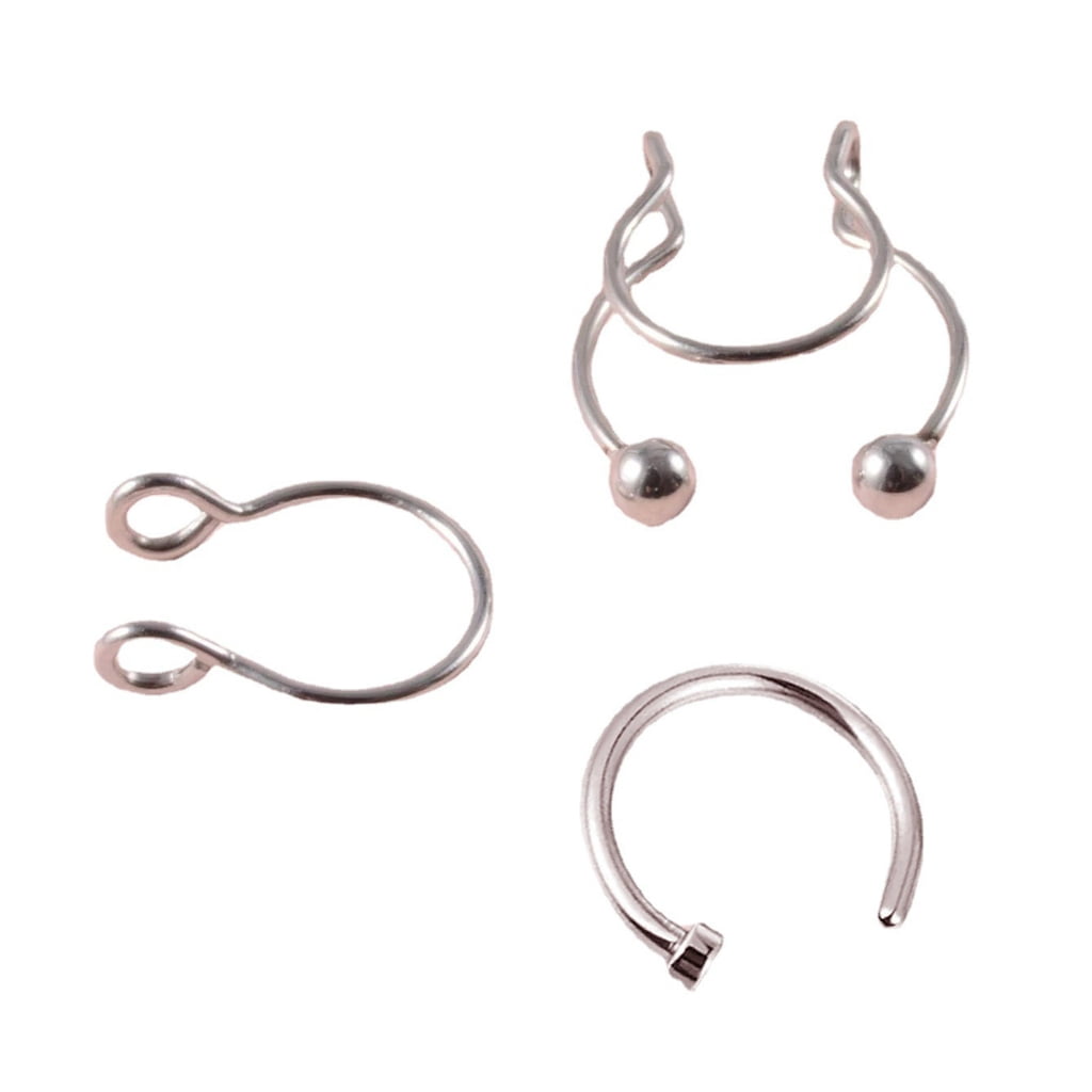 3pcs Fake Nose Hoop Stainless Steel Fake Septum Nose Studs Pierced Body ...