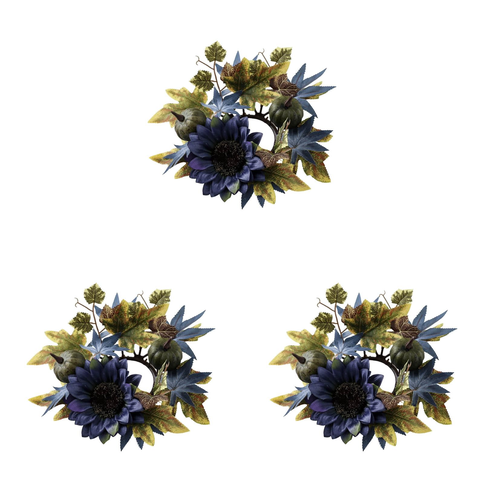 3pcs Fall Candle Rings for Pillars,Mini Artificial Pumpkins Sunflowers ...