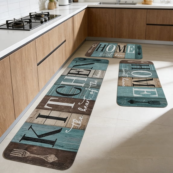 3pcs Farmhouse Style Kitchen Floor Mat Set, Rectangular, Soft, Suitable ...